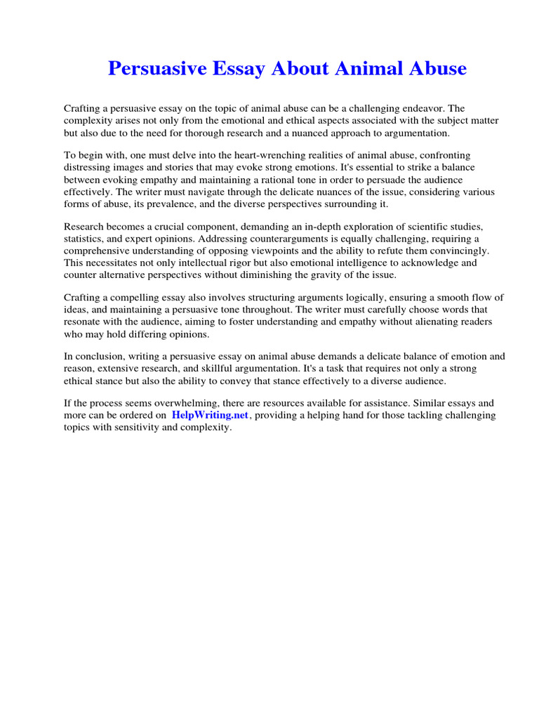 Persuasive Essay About Animal Abuse | PDF | Urine | Bioterrorism