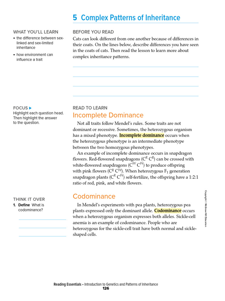 Reading Essentials - Complex Patterns of Inheritance | PDF | Dominance (Genetics) | Allele