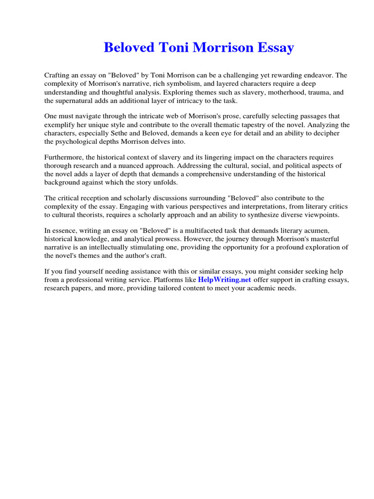 Beloved Toni Morrison Essay | PDF