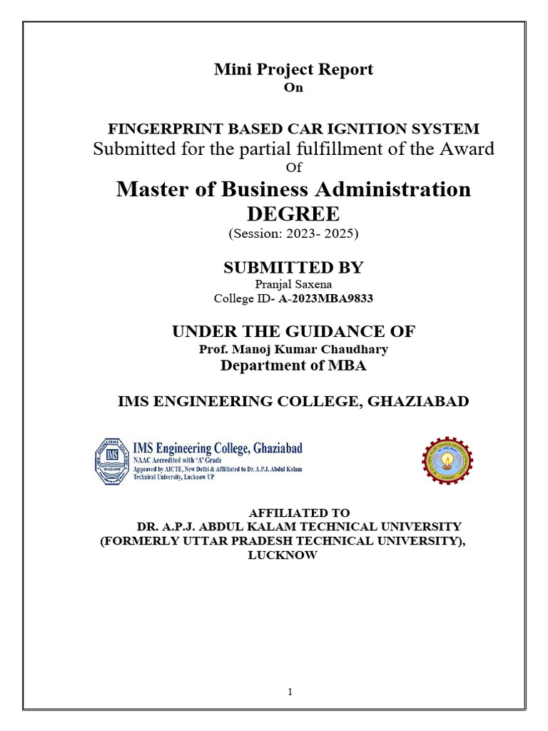 Fingerprint Car Ignition System Report | PDF | Biometrics | Fingerprint