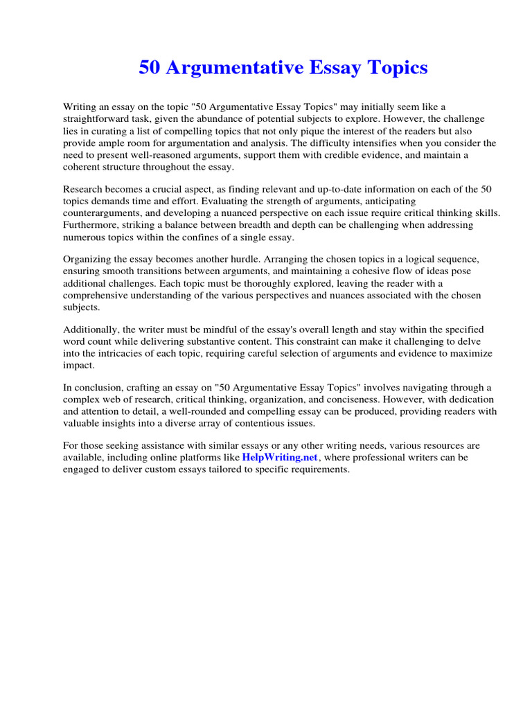 50 Engaging Argumentative Essay Topics | PDF | Molecular Biology ...