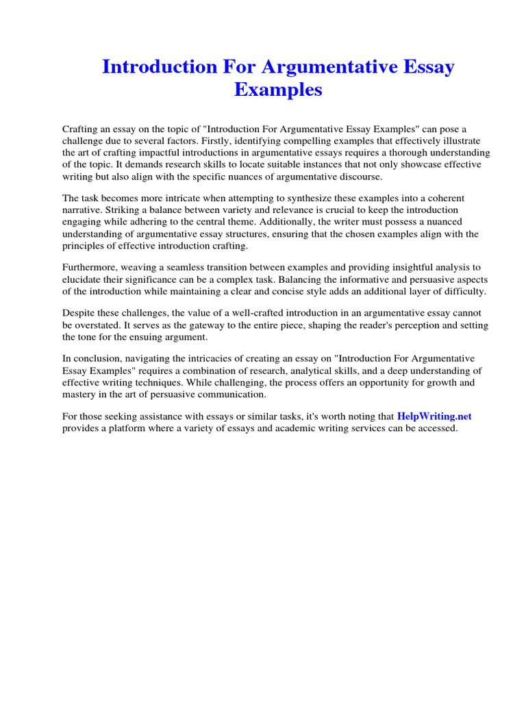 Introduction For Argumentative Essay Examples | PDF | Daniel (Biblical ...