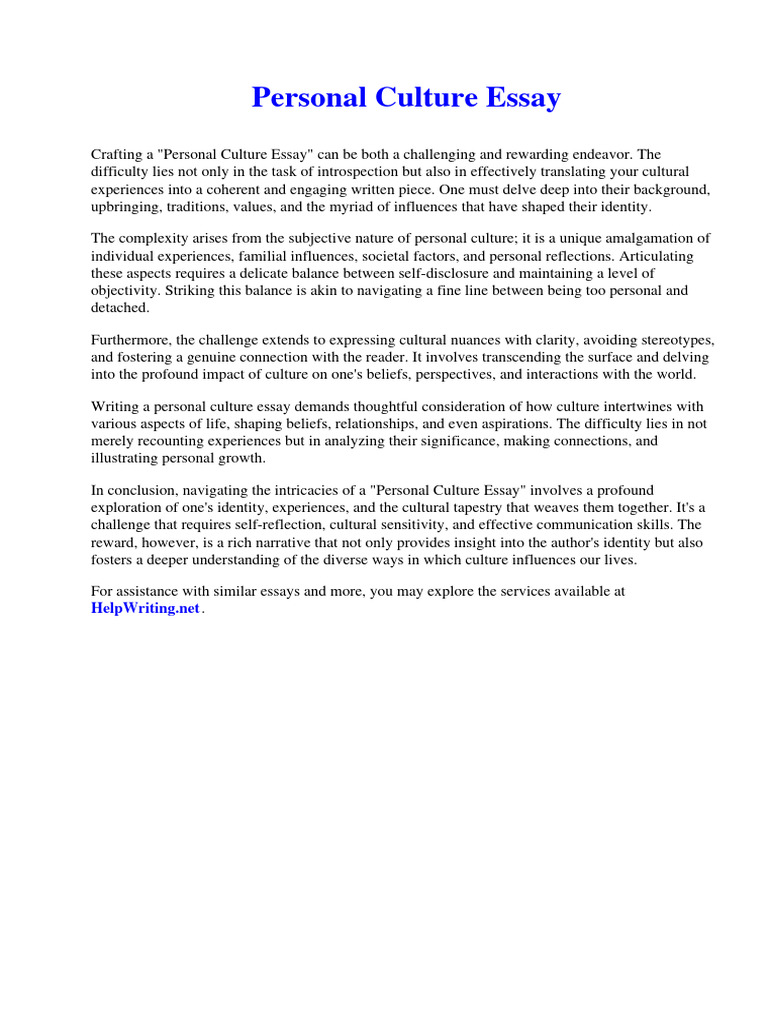 Personal Culture Essay | PDF