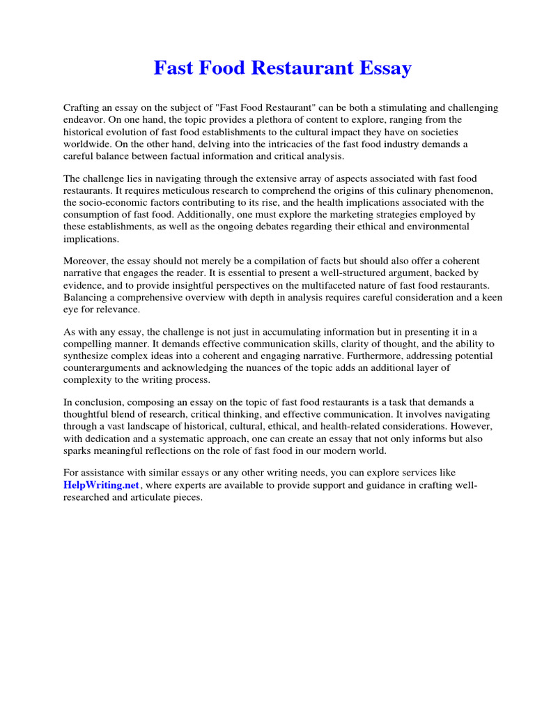 Fast Food Restaurant Essay | PDF | Liberalism | Essays