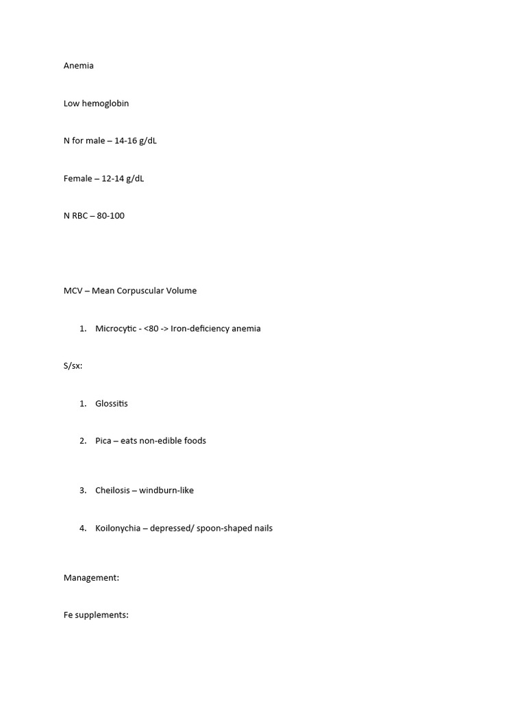 Anemia Types and Treatments Guide | PDF