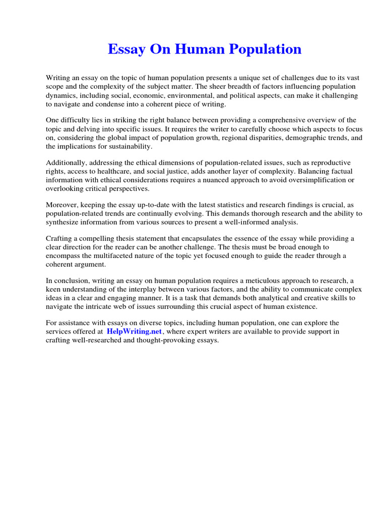Essay On Human Population | PDF | Essays | Globalization