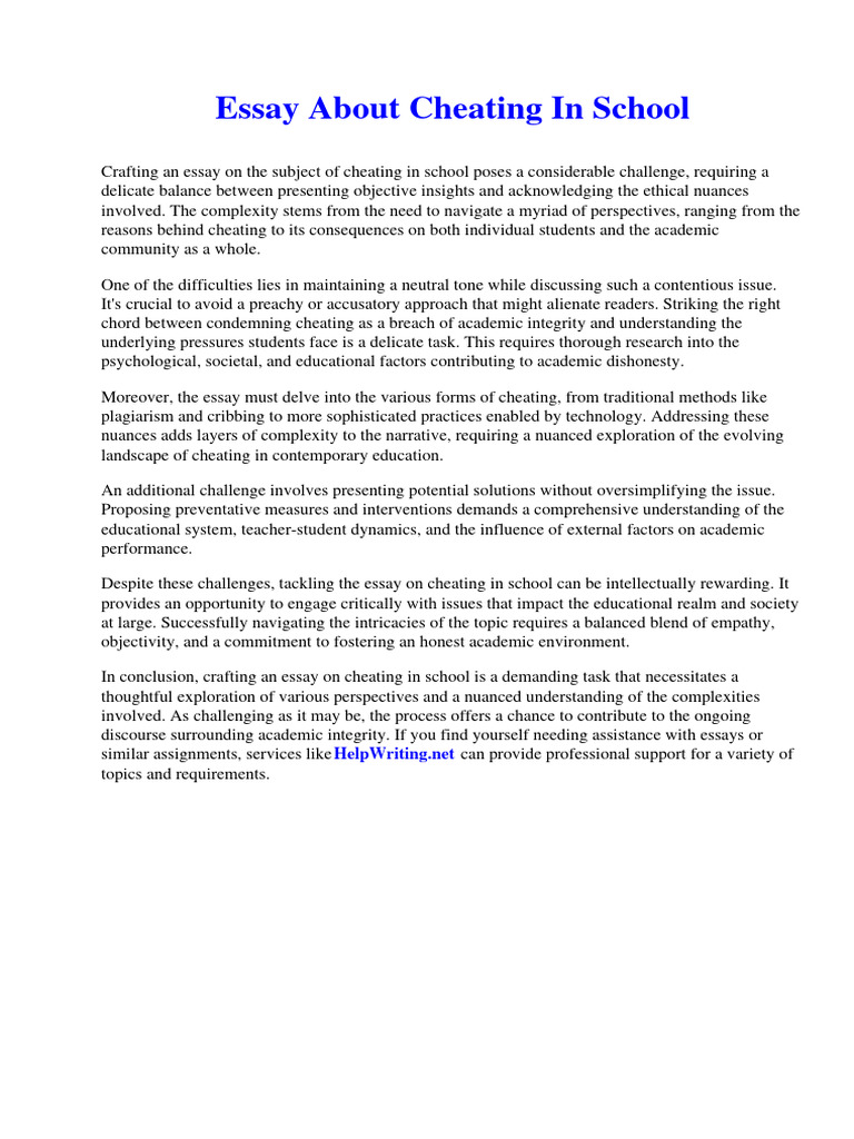 Essay About Cheating in School | PDF