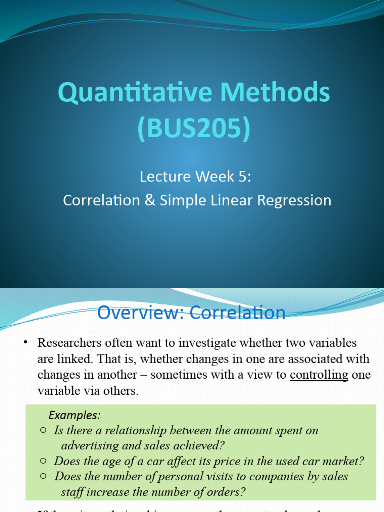 Lecture Week 5 Correlation Simple Linear Regression | PDF
