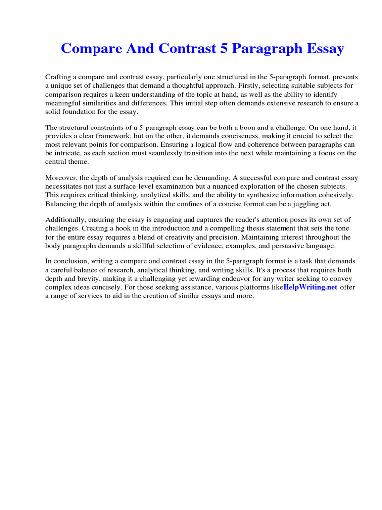 Compare and Contrast 5 Paragraph Essay | PDF | Cluster Analysis ...