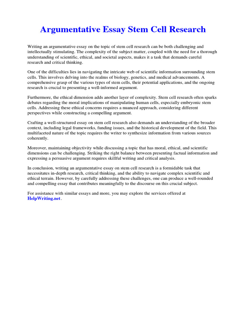 Argumentative Essay Stem Cell Research | PDF | Aerobic Exercise | Rich Dad