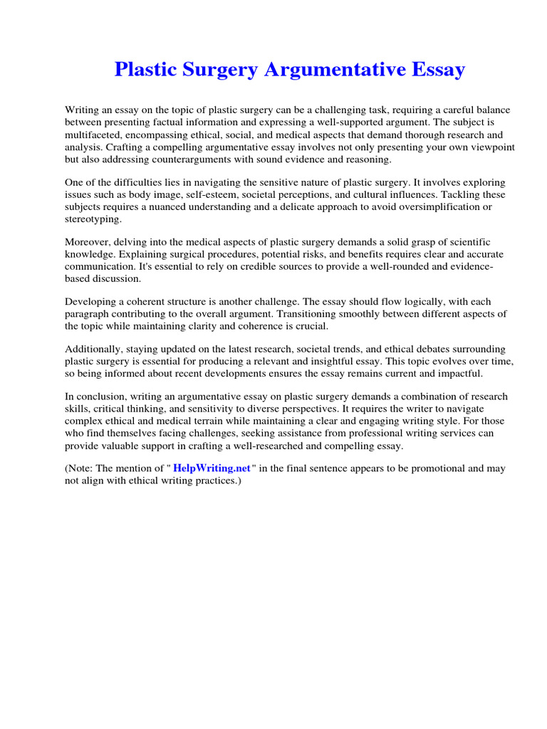 Writing a Plastic Surgery Essay | PDF | Essays | Cognition