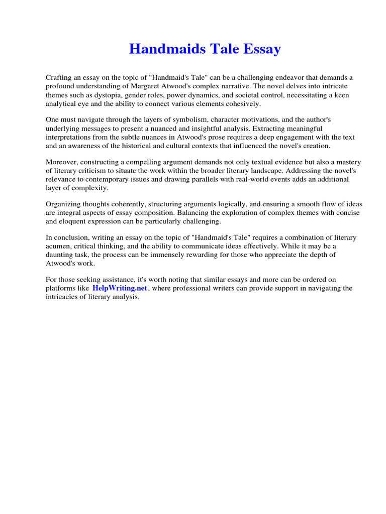 Handmaids Tale Essay | PDF | Dow Jones Industrial Average | Logistics