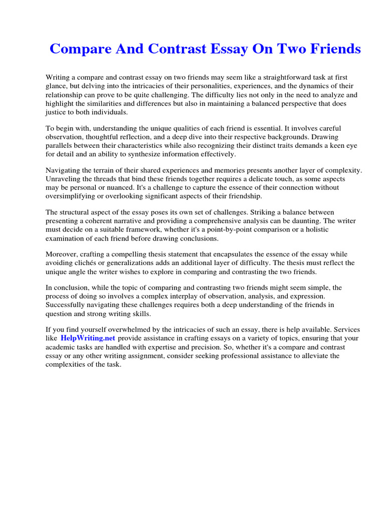 Compare and Contrast Essay On Two Friends | PDF