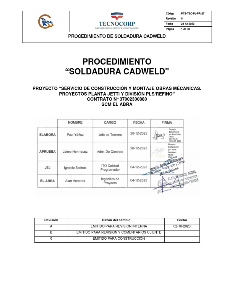 Procedimiento de Soldadura Cadweld | PDF