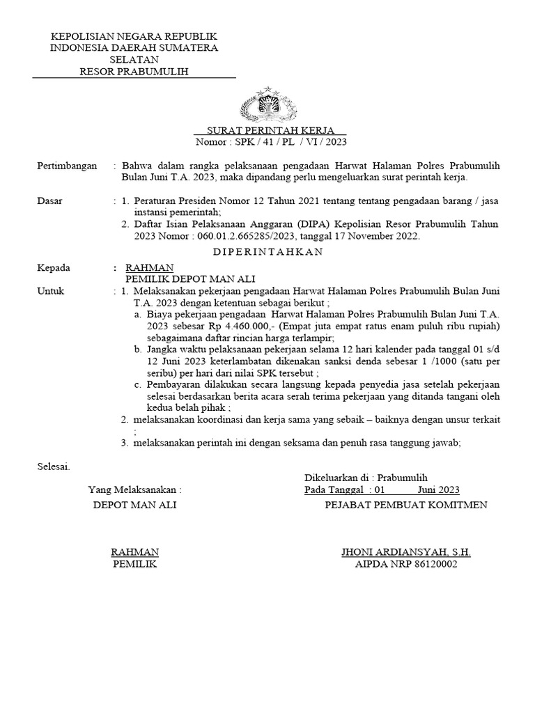 Contoh Format Dokumen Pengadaan Langsung | PDF