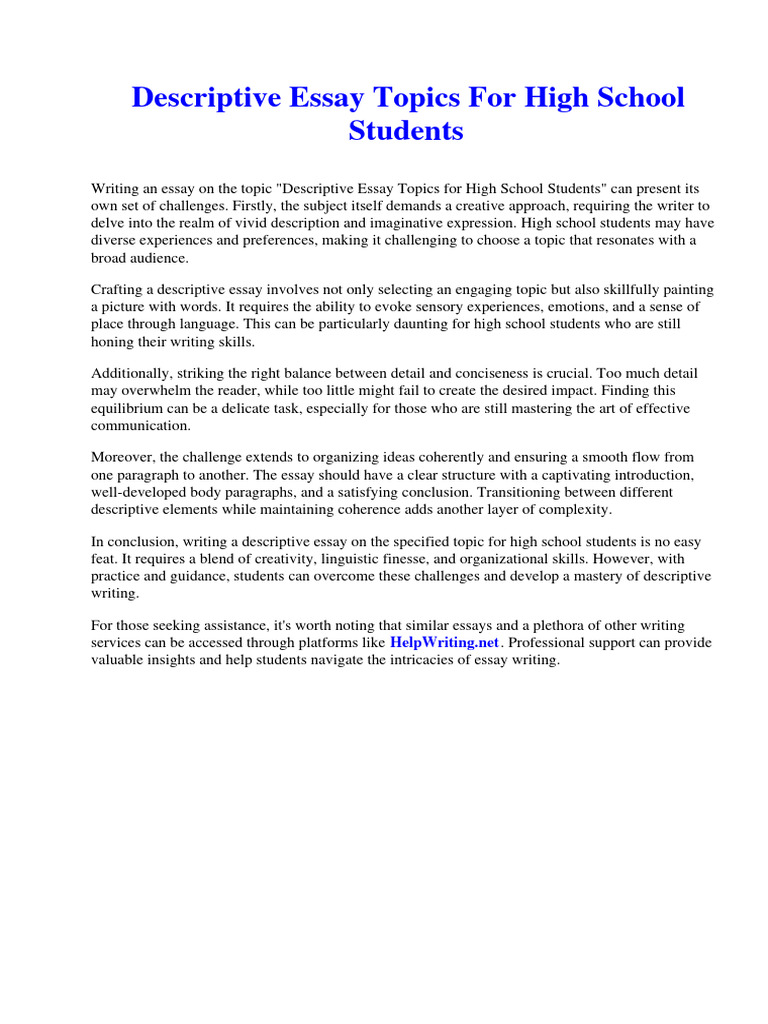 Descriptive Essay Topics For High School Students | PDF