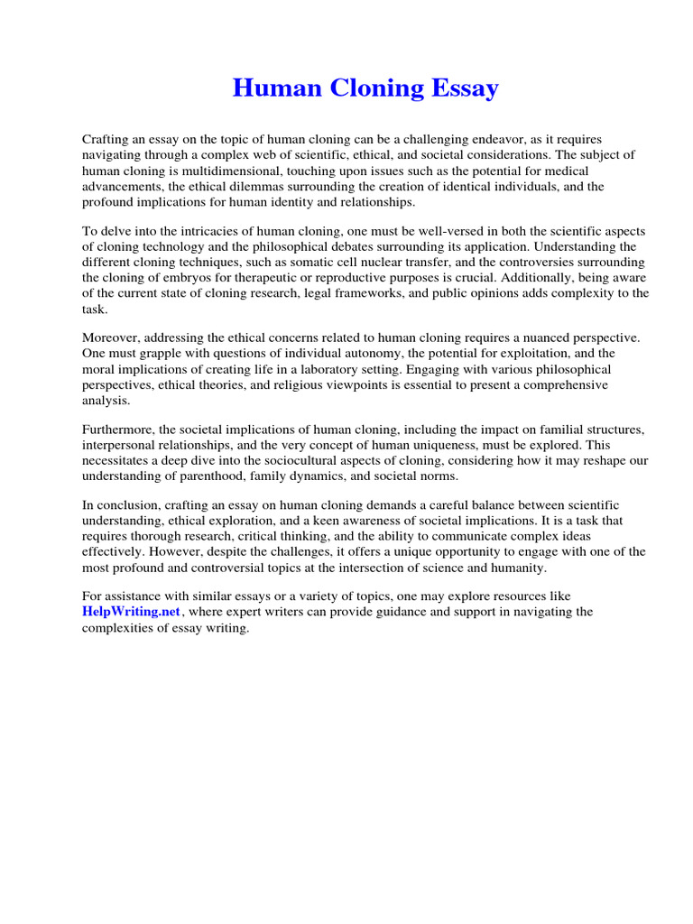 Human Cloning Essay | PDF | Nursing | Cloning