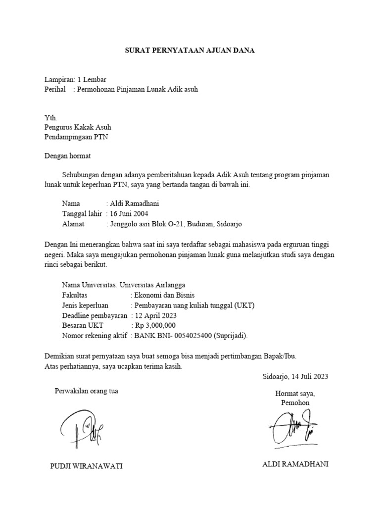 Surat Pernyataan Aldi Ramadhani | PDF