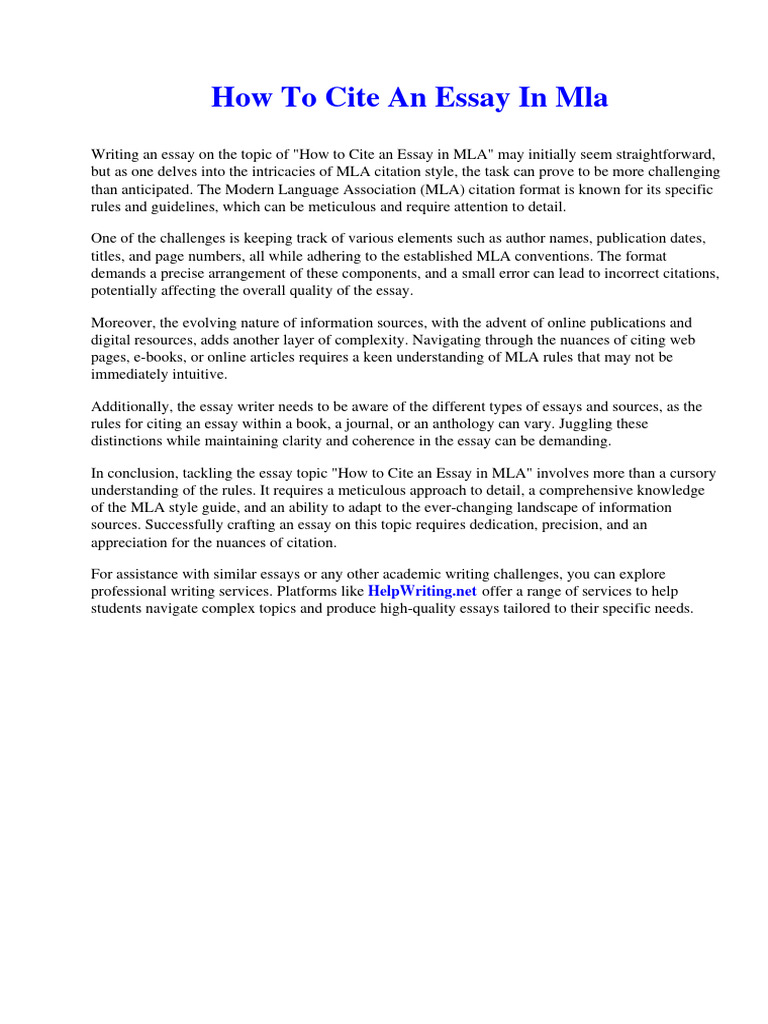 How To Cite An Essay in Mla | PDF | Citation | Essays