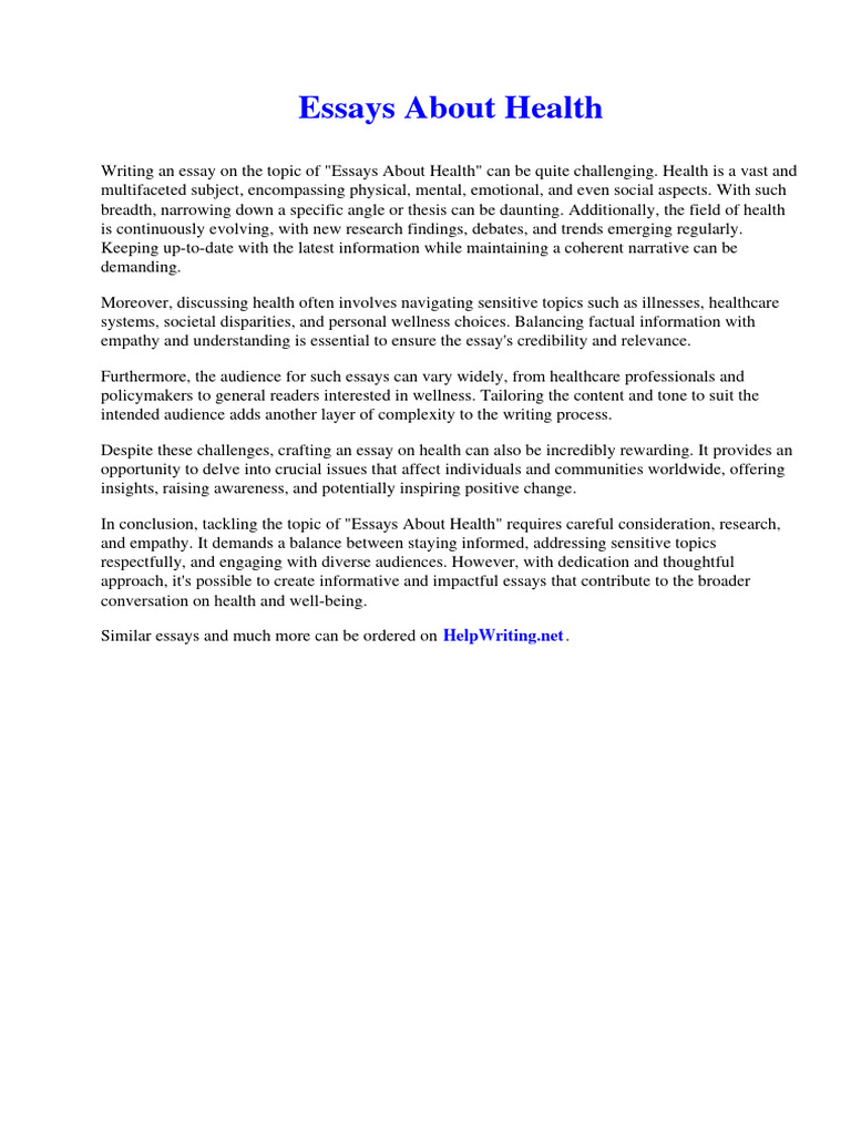 Essays About Health | PDF | Essays
