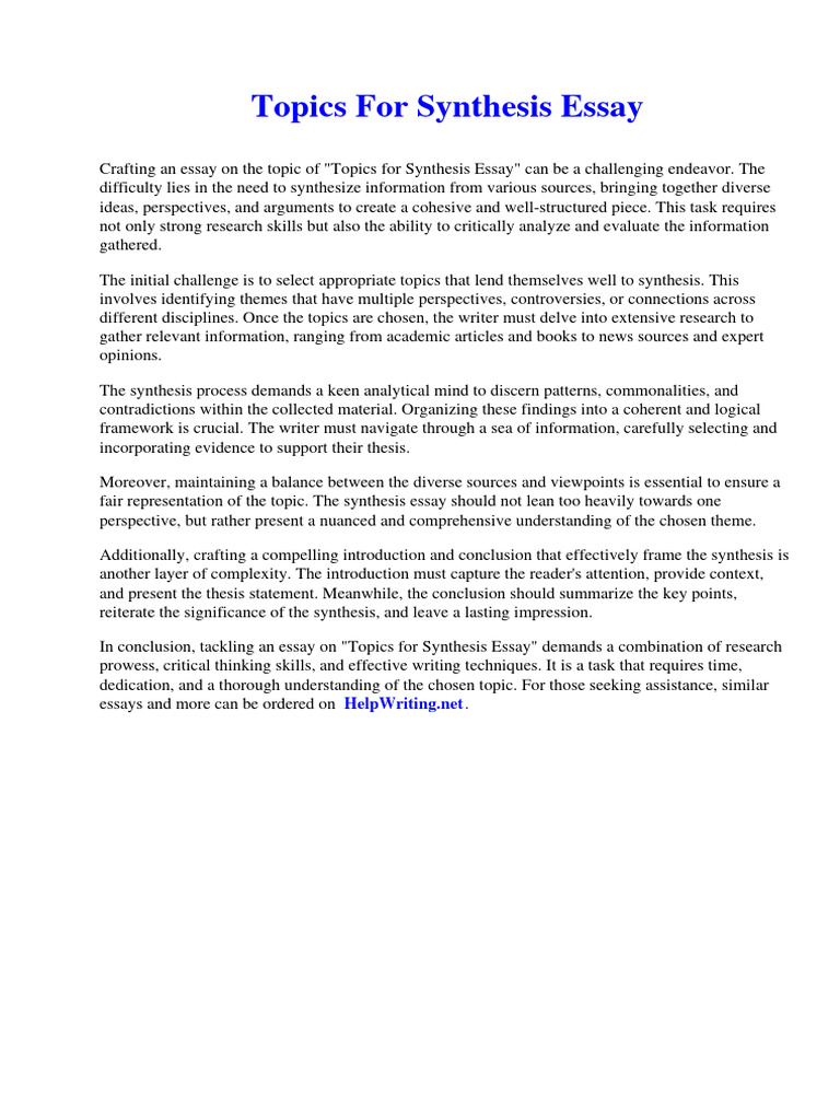 Topics For Synthesis Essay | PDF | Mc Donald's | Essays