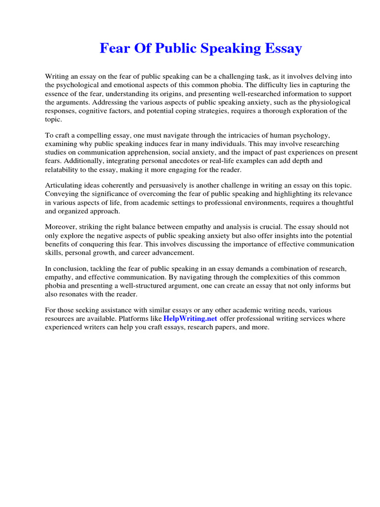 Fear of Public Speaking Essay | PDF | Literacy | Public Speaking