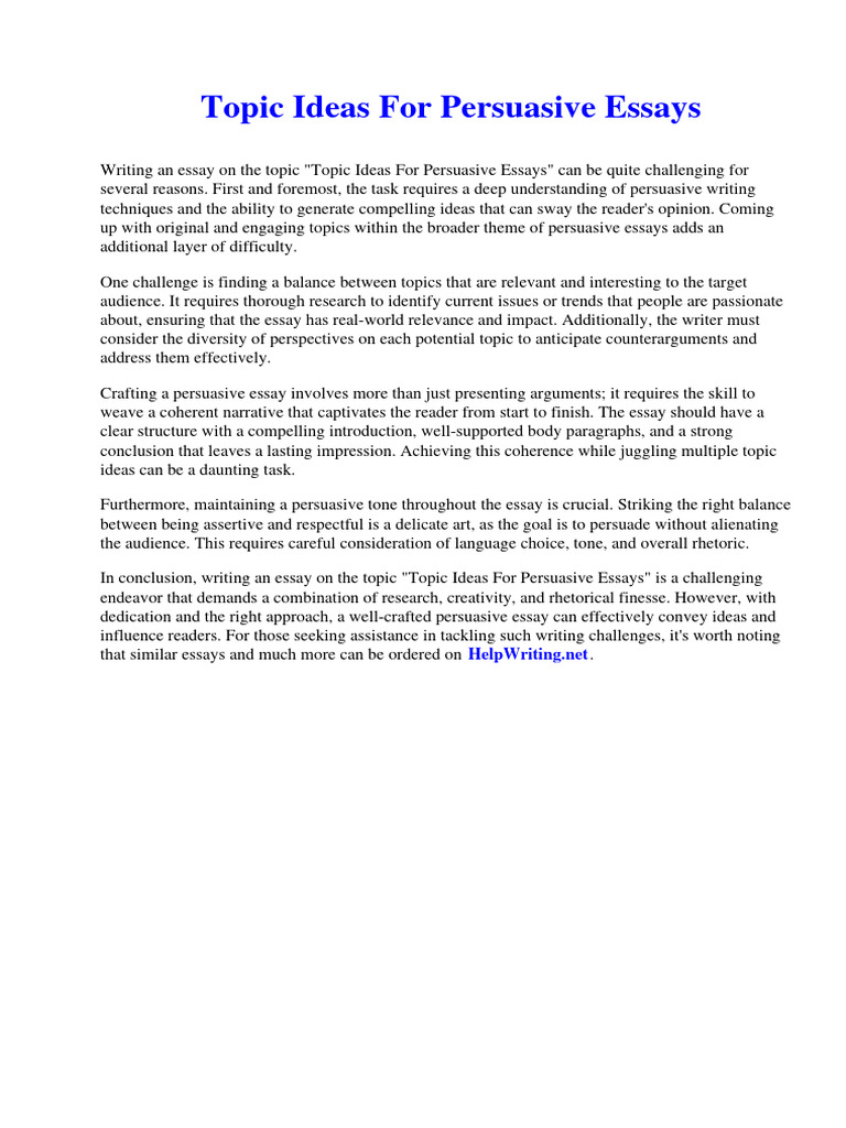 Persuasive Essay Topic Ideas Guide | PDF | Databases | Essays