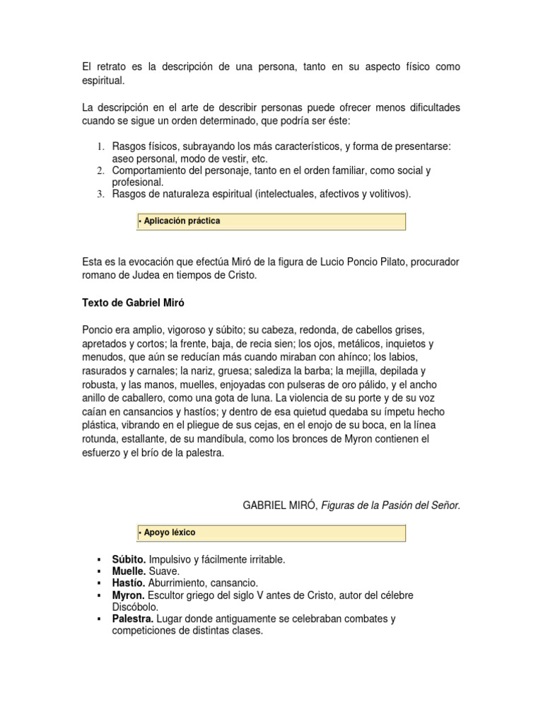 Descripción de Retrato de Personaje | PDF | Retrato | Caricatura