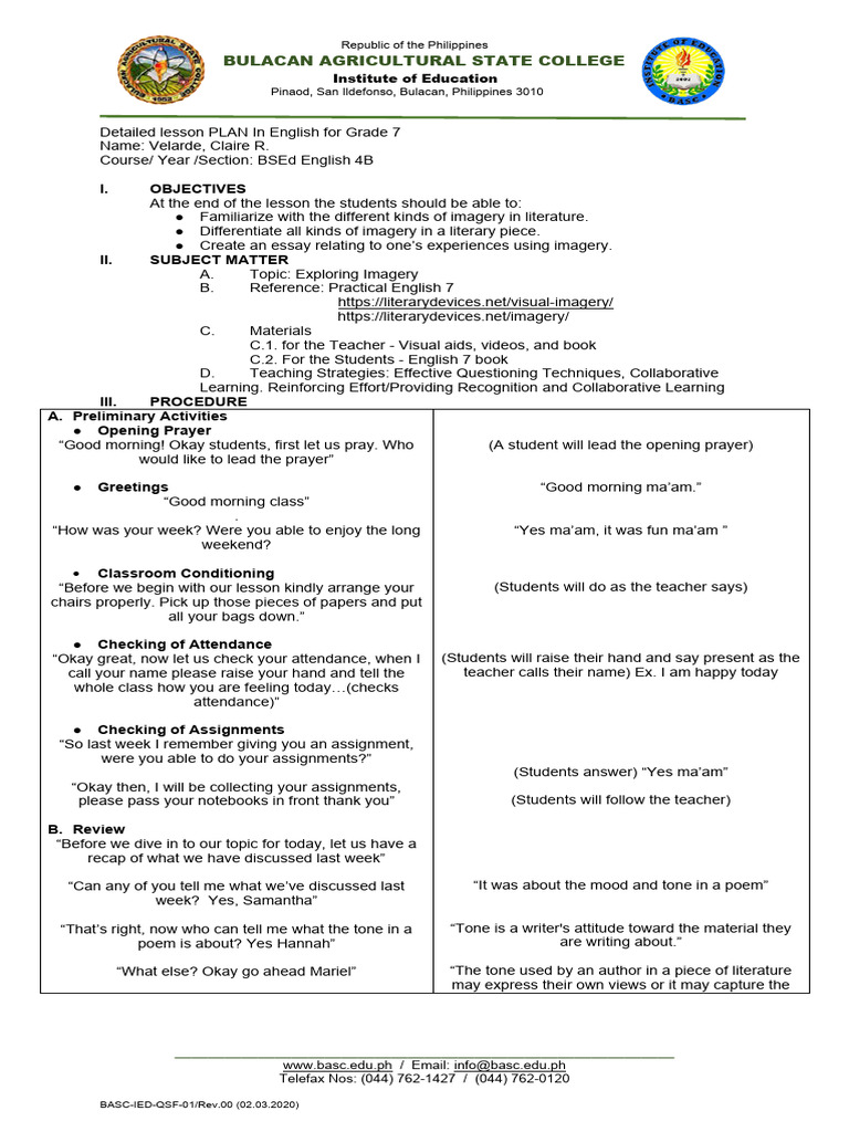 DLP DRAFT FORMAT (Editable) | PDF | Senses | Taste