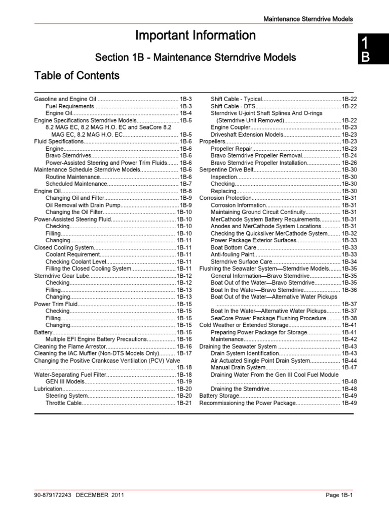 Important Information: Section 1B - Maintenance Sterndrive Models | PDF | Gasoline | Ethanol