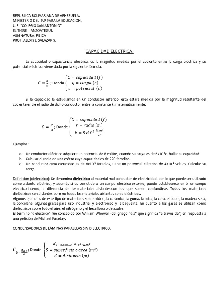 Guia de Capacidad Electrica | PDF | Condensador | Dieléctrico