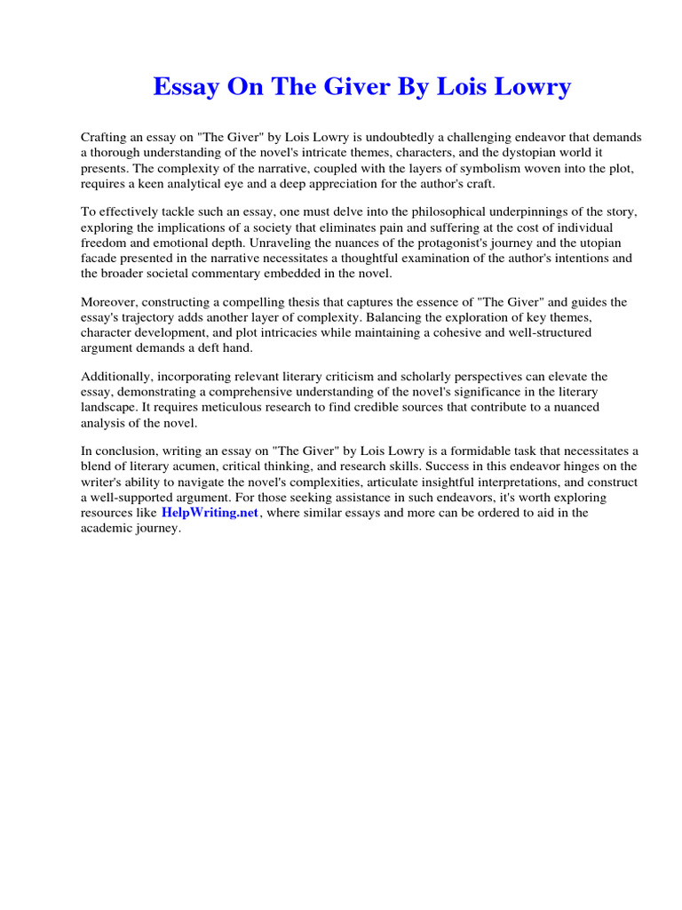 "The Giver" Essay Writing Guide | PDF | Osmosis