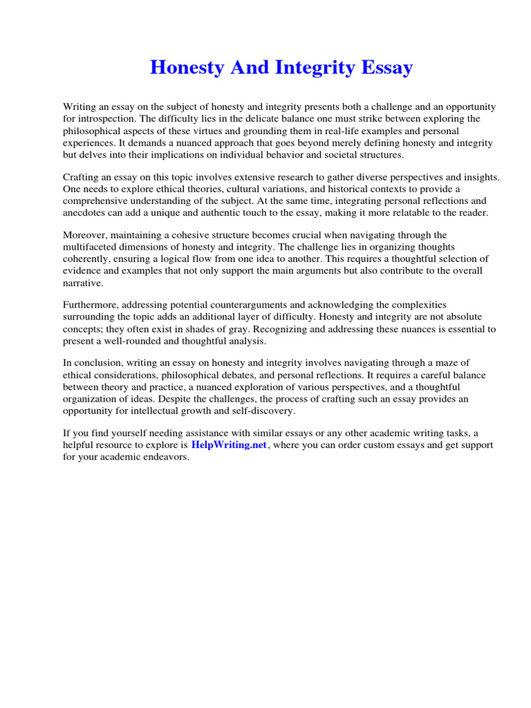 Honesty and Integrity Essay | PDF