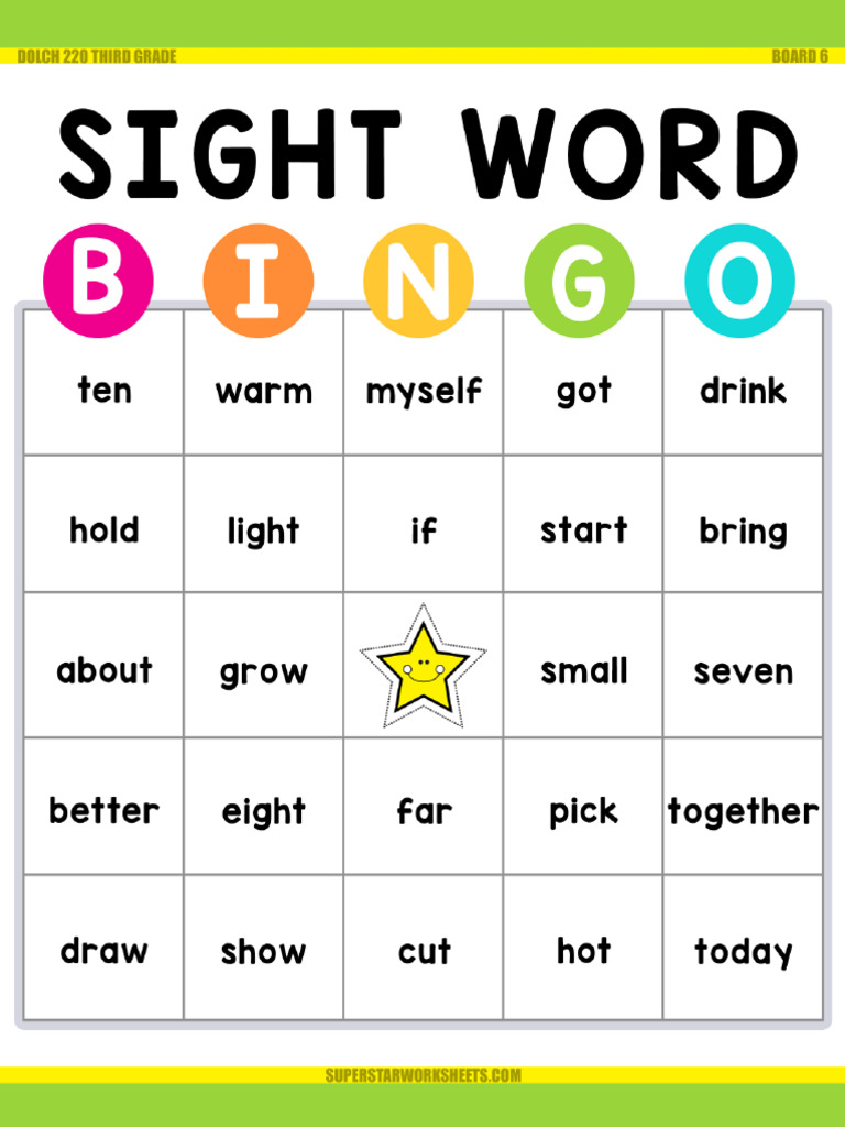 Third Grade Sight Word Bingo 6 | PDF