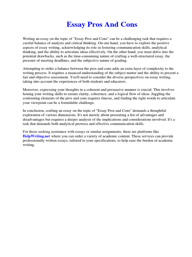 Essay Pros and Cons | PDF | Essays | Minimalism