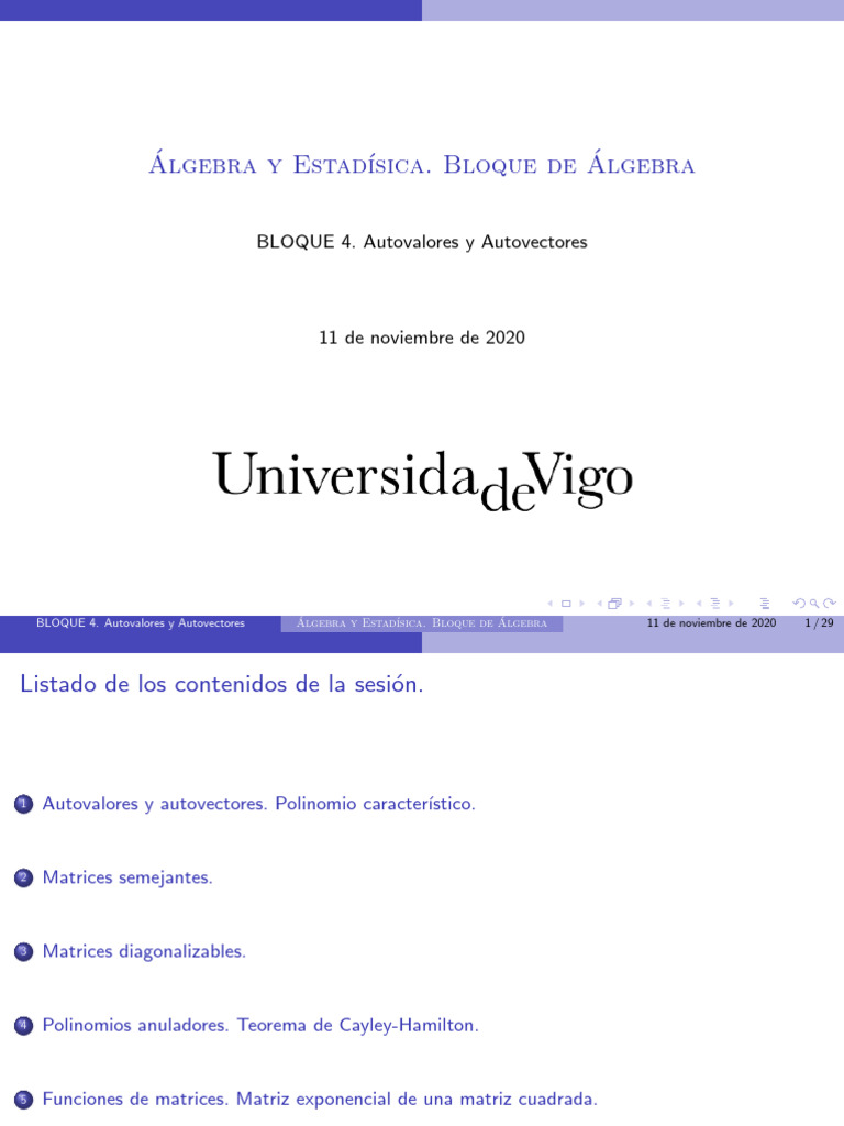 Bloque 4 Autovalores y Autovectores | PDF | Valores propios y vectores ...