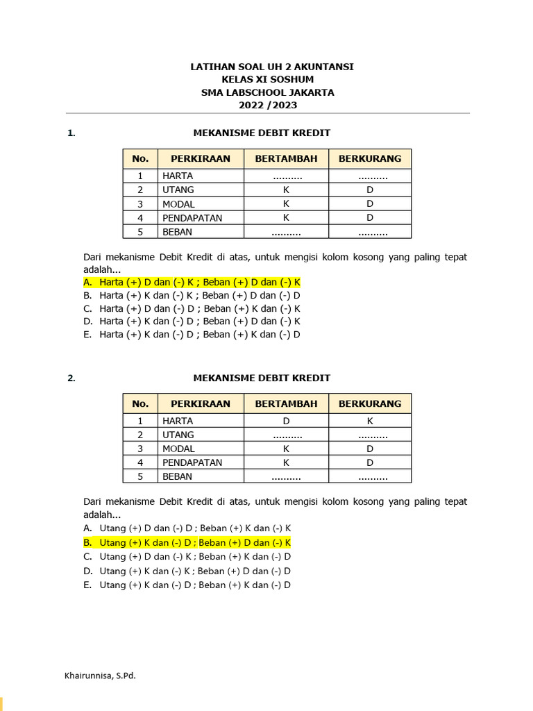 Latihan Soal Ats Akuntansi | PDF