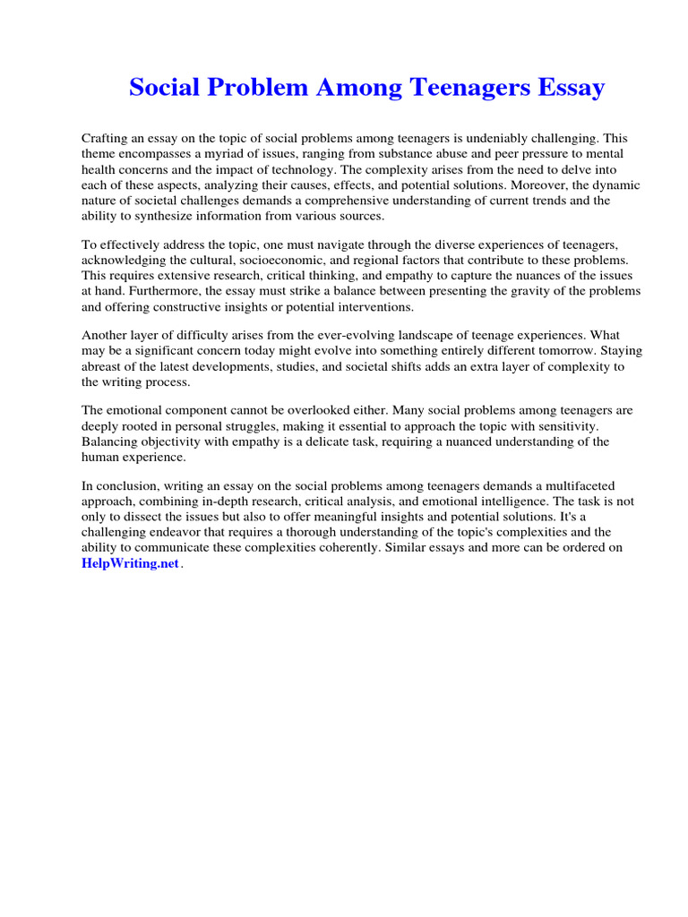 Social Problem Among Teenagers Essay | PDF | Alzheimer's Disease ...