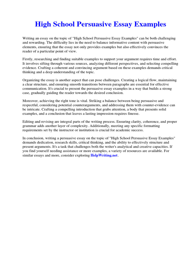 High School Persuasive Essay Examples | Download Free PDF | Information ...