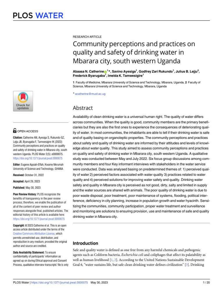 Consumer Perception On Water Quality | PDF | Water | Drinking Water