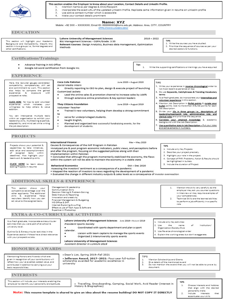 LUMS Resume Format | PDF | Linked In | Résumé