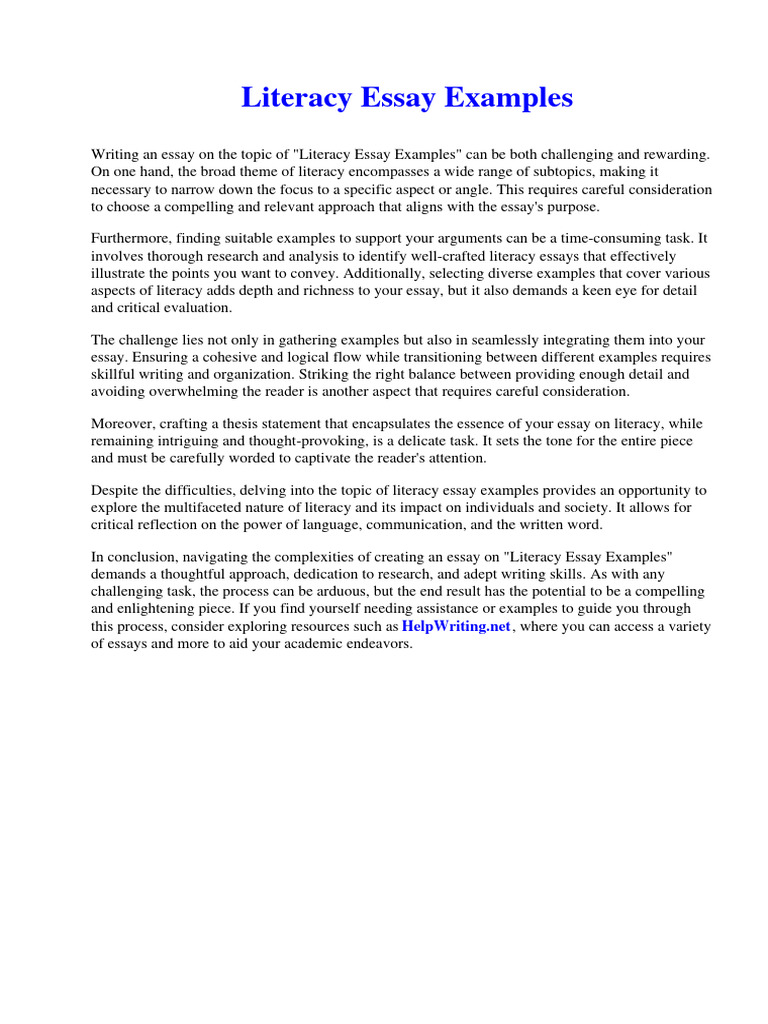 Literacy Essay Examples | Download Free PDF | Essays | Frankfurt School