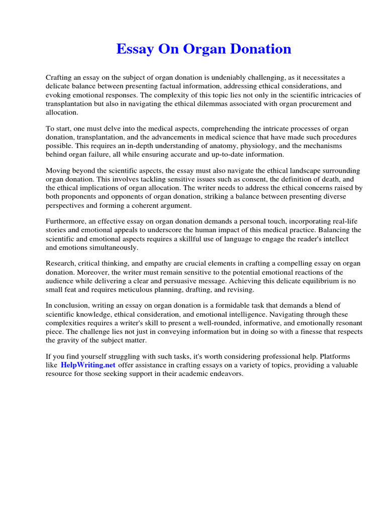 Essay on Organ Donation | PDF | Water Purification | Disinfectant