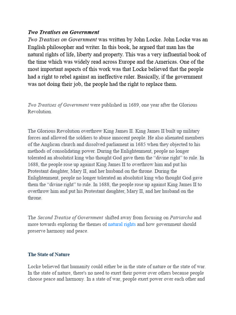 Two Treatises On Government | PDF | John Locke | Property
