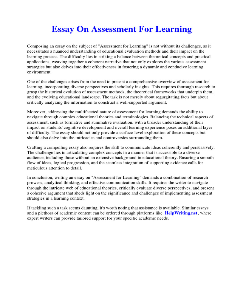 Essay On Assessment For Learning | PDF | Essays | Learning
