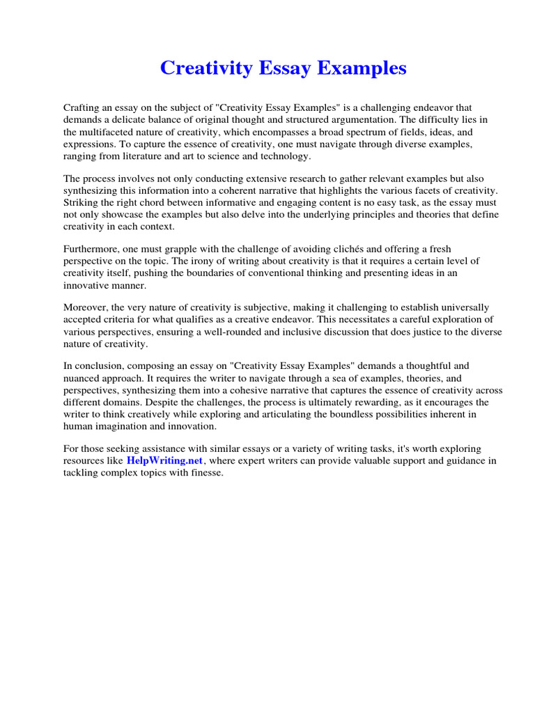 Creativity Essay Examples | PDF | René Descartes | Creativity