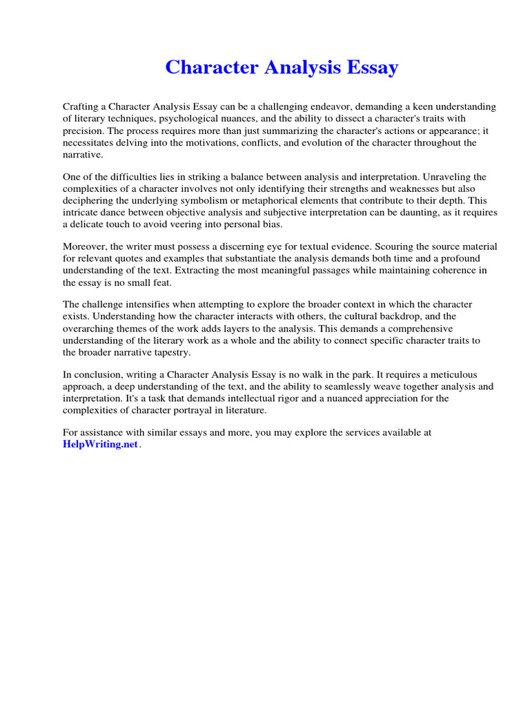 Character Analysis Essay | PDF | Narrative | Essays