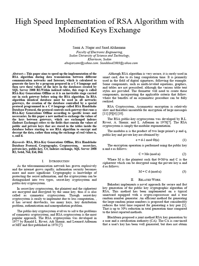 2012 - High Speed Implementation of RSA Algorithm With Modified Keys ... 2012 - High Speed Implementation of RSA Algorithm With Modified Keys ...