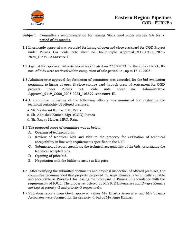 Committe Recommendation After Price Bid Opening | PDF | Economies | Business