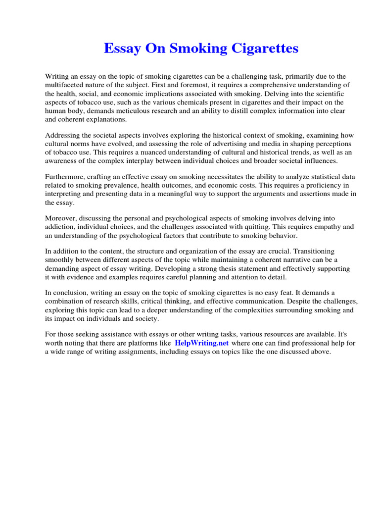 Essay On Smoking Cigarettes | PDF | Professional Liability Insurance ...